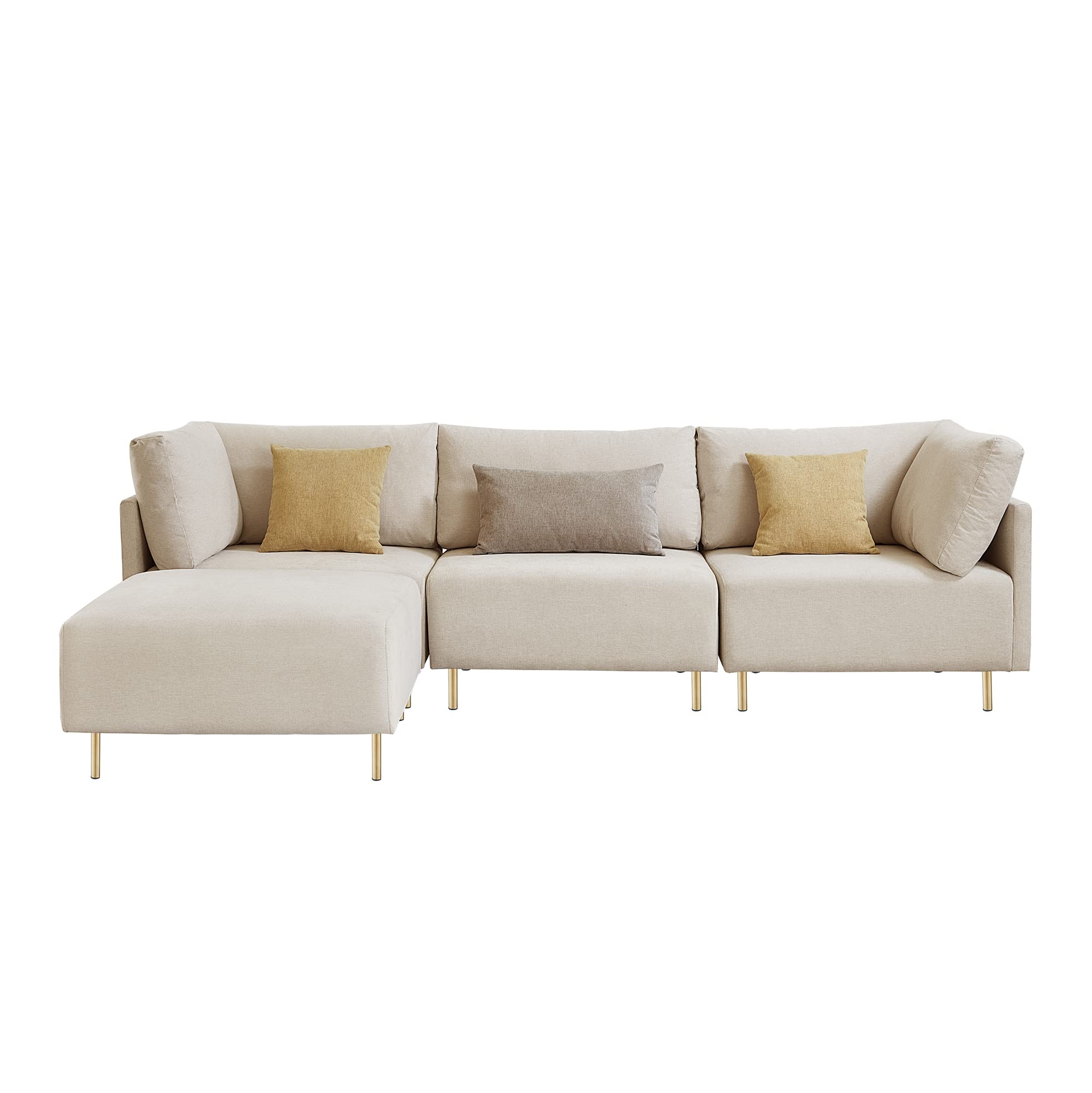 Familymill 108'' Fabric L-Shaped Modular Sectional Sofa with Removable Ottoman and 3 Pillows