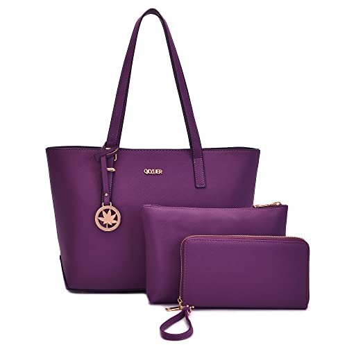 Purses And Wallets Set For Women Work Tote Handbags Shoulder Bag Top Handle Totes Purse With Wallet Purple Large