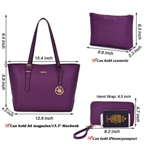 Purses And Wallets Set For Women Work Tote Handbags Shoulder Bag Top Handle Totes Purse With Wallet Purple Large