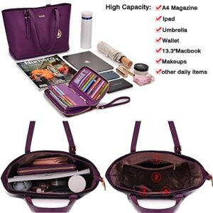 Purses And Wallets Set For Women Work Tote Handbags Shoulder Bag Top Handle Totes Purse With Wallet Purple Large