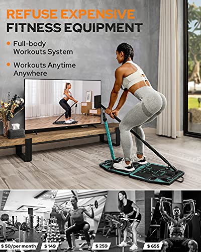 Gonex Portable Home Gym Workout Equipment with 14 Exercise Accessories Ab Roller Wheel,Elastic Resistance Bands,Push-up Stand,Post Landmine Sleeve and More for Full Body Workouts System,Green