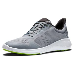 footjoy men's fj flex golf shoe, grey/white/lime, 10