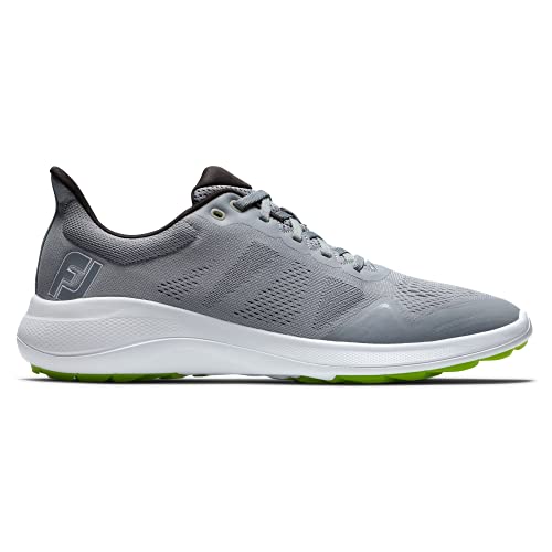 FootJoy Men's FJ Flex Golf Shoe, Grey/White/Lime, 10