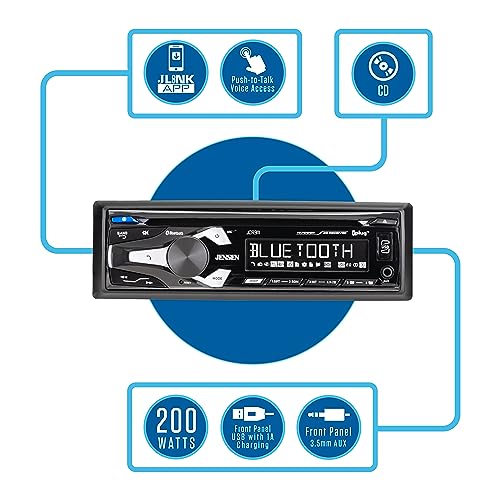 Jensen JCR311 10 Character LCD Single DIN Car Stereo Radio CD Player Push to Talk Assistant Bluetooth Hands Free Calling & Music Streaming AM/FM Radio USB Playback & Charging