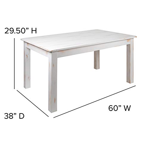 Merrick Lane Jessamine 60" x 38" Rectangular Antique Rustic White Solid Pine Farm Dining Table