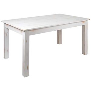 Merrick Lane Jessamine 60" x 38" Rectangular Antique Rustic White Solid Pine Farm Dining Table