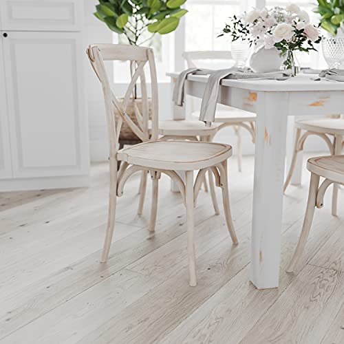 Merrick Lane Jessamine 60" x 38" Rectangular Antique Rustic White Solid Pine Farm Dining Table