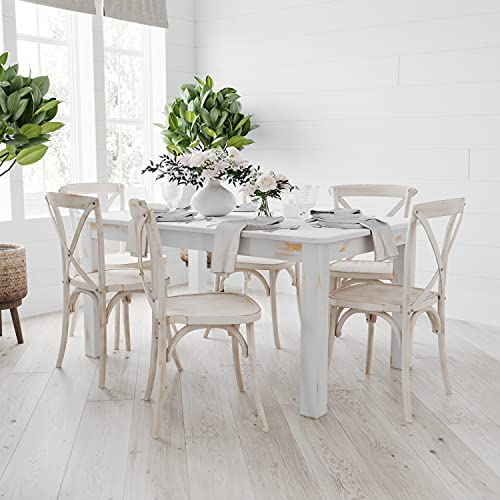 Merrick Lane Jessamine 60" x 38" Rectangular Antique Rustic White Solid Pine Farm Dining Table