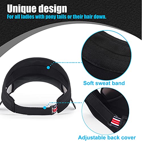 2 Pack Sun Visor Hat for Women, Adjustable Golf Hats Cap with Retractable Brim Black/White