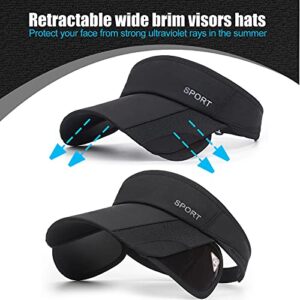 2 Pack Sun Visor Hat for Women, Adjustable Golf Hats Cap with Retractable Brim Black/White