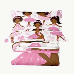 SIRDO Twin Bedding Sets for Girls, African American Magic Comforter Set with Ballet Dancer, Pink Bed Set for Toddler Kids Teens, Little Girls Bedroom Decor