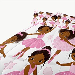 SIRDO Twin Bedding Sets for Girls, African American Magic Comforter Set with Ballet Dancer, Pink Bed Set for Toddler Kids Teens, Little Girls Bedroom Decor