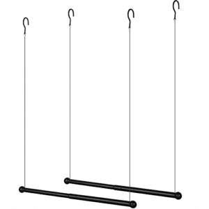 2 pieces hanging closet rod, adjustable width and height, clothes hanging bar closet organizer rod double closet rod poles for hanging clothes indoor outdoor closet space-saving (black)