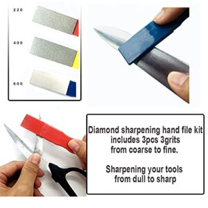 OSFTBVT Diamond Color Coded Mini Diamond Hone Kit 3Grits #220,400,600 Flat Hand File Knife Sharpener Red/Yellow/Blue - 3pcs