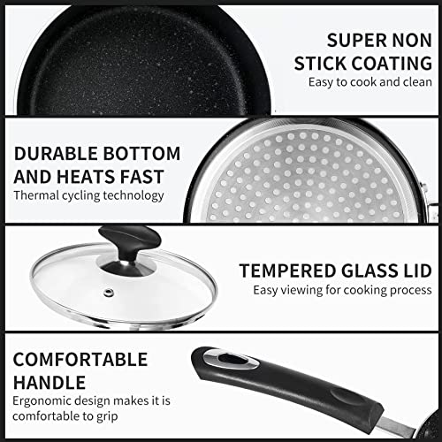 RATWIA Nonstick Saucepan Set - 1 Quart and 2 Quart,Ultra Non Stick Sauce Pan Small Pot with Glass Lid,Great for Home Kitchen Restaurant,Black