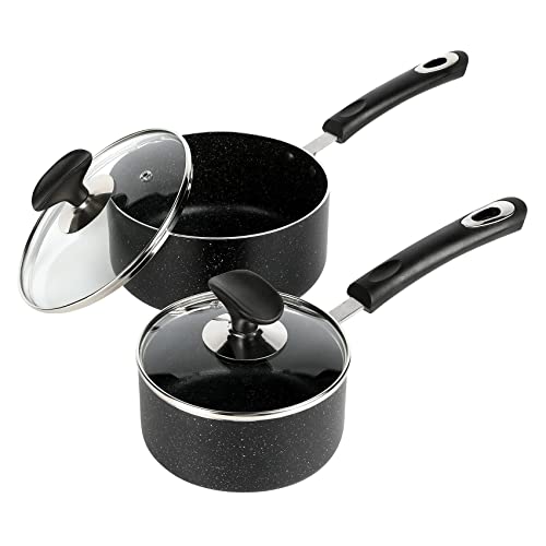 RATWIA Nonstick Saucepan Set - 1 Quart and 2 Quart,Ultra Non Stick Sauce Pan Small Pot with Glass Lid,Great for Home Kitchen Restaurant,Black