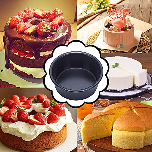 4 Inch Cake Pan Set of 5, Nonstick Round Cake Pans with 100 Pieces Parchment Paper, Baking Pan for Mini Cake Pizza Cheesecake, Non Toxic & Leakproof , Aluminum Material Food Grade Non Stick Coating