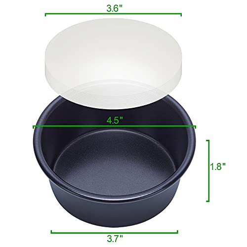 4 Inch Cake Pan Set of 5, Nonstick Round Cake Pans with 100 Pieces Parchment Paper, Baking Pan for Mini Cake Pizza Cheesecake, Non Toxic & Leakproof , Aluminum Material Food Grade Non Stick Coating