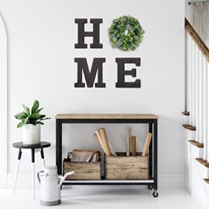 Whonline Home Sign Wall Decor Wooden Farmhouse Wall Decor Hanging Letters Home Sign with Eucalyptus Wreath for Front Door Living Room Entryway Kitchen Bathroom Housewarming