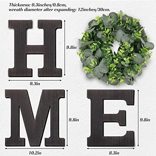 Whonline Home Sign Wall Decor Wooden Farmhouse Wall Decor Hanging Letters Home Sign with Eucalyptus Wreath for Front Door Living Room Entryway Kitchen Bathroom Housewarming