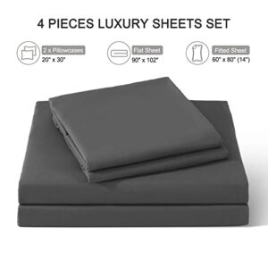 ILAVANDE Grey Queen Sheets Set 4 Piece,Hotel Luxury Super Soft 1800 Series Microfiber Queen Bed Sheets Set-Wrinkle Free & Breathable-14 Deep Pocket Sheets for Queen Size Bed(Queen,Grey)