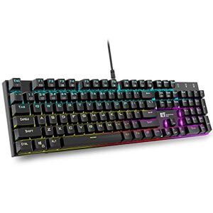 miq mechanical gaming keyboard,wired 104 keys rgb keyboard with blue switch, programmable rgb backlit for windows gaming pc