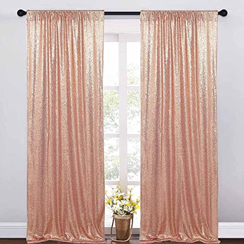 Sequin Curtain Backdrop 2 Panels Set Rose Gold 2FTx8FT Sequin Photography Backdrop Curtain Sparkle Background Drapes for Christmas Wedding Party Decoration