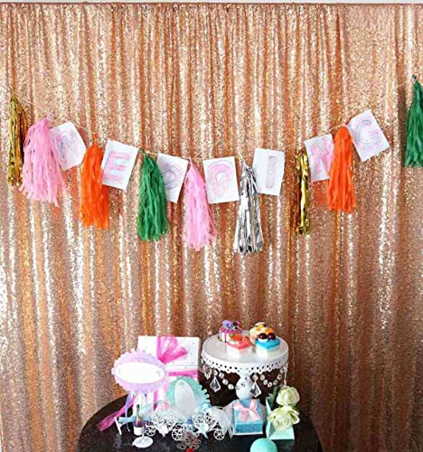 Sequin Curtain Backdrop 2 Panels Set Rose Gold 2FTx8FT Sequin Photography Backdrop Curtain Sparkle Background Drapes for Christmas Wedding Party Decoration