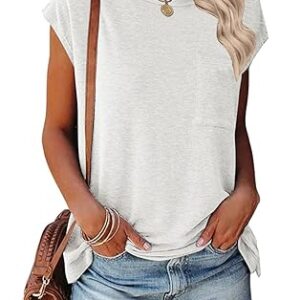 MEROKEETY Women's Casual Cap Sleeve T Shirts Basic Summer Tops Loose Solid Color Blouse White