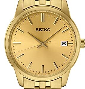 SEIKO SUR442 Watch for Men - Essentials Collection - Gold-Tone Stainless Steel Case and Bracelet, Champagne Dial