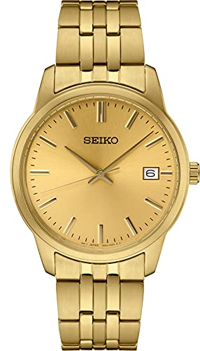 SEIKO SUR442 Watch for Men - Essentials Collection - Gold-Tone Stainless Steel Case and Bracelet, Champagne Dial