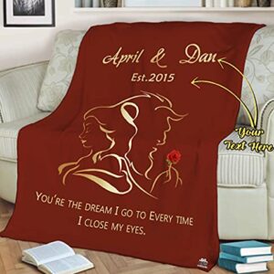 Premium Customized Beauty & Beast Blanket Gift for Valentine……