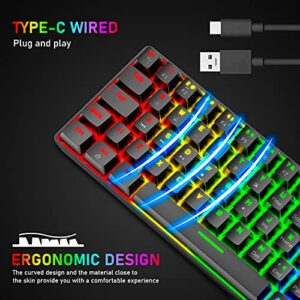 60% True Mechanical Gaming Keyboard Ultra-compact with 20 Rainbow Backlit Type C Wired Programmable 62 Keys Tactile Blue Switch Waterproof Non-Conflict and Gaming Mouse Pad  for PC/Laptop/PS5（Black)