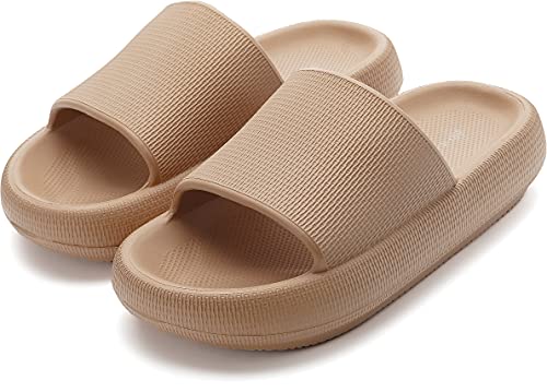 BRONAX Slides for Women Unisex EVA Soft Size 6 Pillow House Home Garden Slippers Sandals for Ladies Comfy Cushioned Thick Sole 37-38 Brown