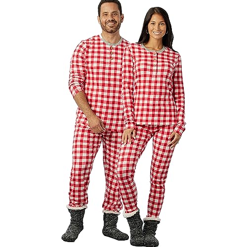 HonestBaby Family Matching Holiday Pajamas Organic Cotton for Men, Women, Kids, Toddlers, Baby Boys, Girls, Unisex Pets , Painted Buffalo Check Red, Newborn