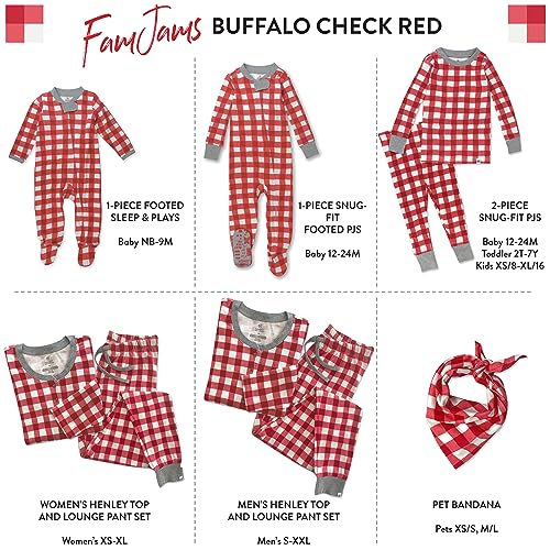 HonestBaby Family Matching Holiday Pajamas Organic Cotton for Men, Women, Kids, Toddlers, Baby Boys, Girls, Unisex Pets , Painted Buffalo Check Red, Newborn