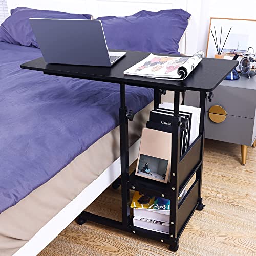 Urban Deco Home Office Desk with Drawer Standing Desk Adjustable Height, Moveable Computer Stand with 4 Wheels & Plastic Drawers Corner Desks for Home Office - Black