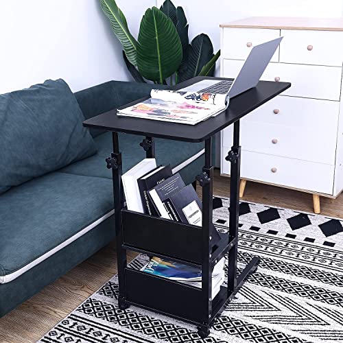 Urban Deco Home Office Desk with Drawer Standing Desk Adjustable Height, Moveable Computer Stand with 4 Wheels & Plastic Drawers Corner Desks for Home Office - Black