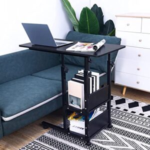 Urban Deco Home Office Desk with Drawer Standing Desk Adjustable Height, Moveable Computer Stand with 4 Wheels & Plastic Drawers Corner Desks for Home Office - Black