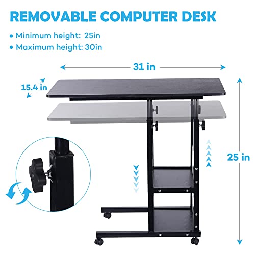 Urban Deco Home Office Desk with Drawer Standing Desk Adjustable Height, Moveable Computer Stand with 4 Wheels & Plastic Drawers Corner Desks for Home Office - Black