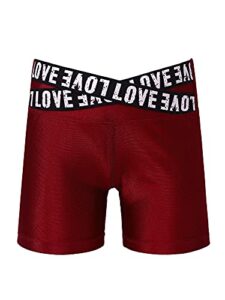 hansber kids girls boycut shorts solid color sports/dance/gymnastics athletic bottoms summer hot pants letter burgundy 12