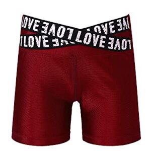 Hansber Kids Girls Boycut Shorts Solid Color Sports/Dance/Gymnastics Athletic Bottoms Summer Hot Pants Letter Burgundy 12