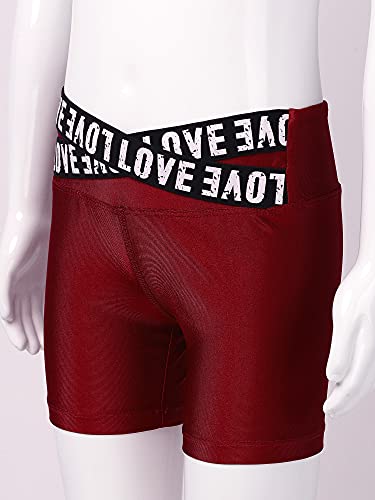 Hansber Kids Girls Boycut Shorts Solid Color Sports/Dance/Gymnastics Athletic Bottoms Summer Hot Pants Letter Burgundy 12