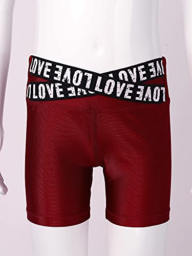 Hansber Kids Girls Boycut Shorts Solid Color Sports/Dance/Gymnastics Athletic Bottoms Summer Hot Pants Letter Burgundy 12