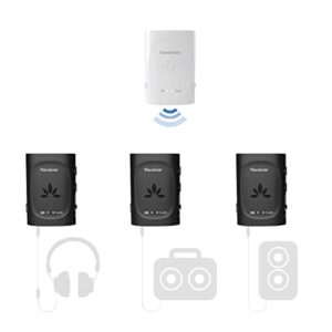 avantree audiplex - wireless multiple audio transmitter & receiver set, long range low latency for tv, av receiver, projector, pa system, church, broadcast to 100 headphones/speakers