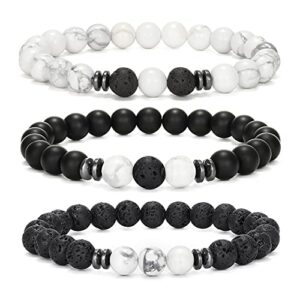 mengpa mens beaded bracelets matte lava rock volcanic stone beads for women stretch bracelet white howlite fashion jewelry us4543b