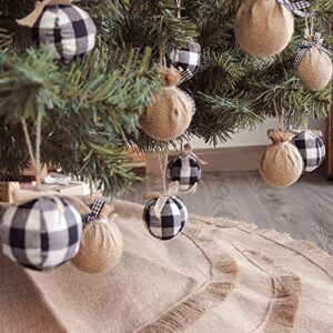 Christmas Decorations Tree Ornaments, 12pcs Buffalo Plaid Burlap Farmhouse Christmas Ornaments, Black White Country Xmas Decor Indoor, Cute Rustic Xmas Balls for Home Office Family Holiday Party