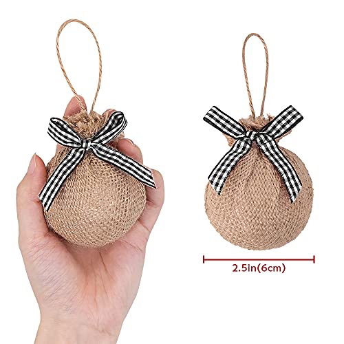 Christmas Decorations Tree Ornaments, 12pcs Buffalo Plaid Burlap Farmhouse Christmas Ornaments, Black White Country Xmas Decor Indoor, Cute Rustic Xmas Balls for Home Office Family Holiday Party