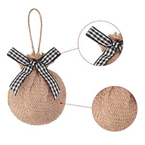 Christmas Decorations Tree Ornaments, 12pcs Buffalo Plaid Burlap Farmhouse Christmas Ornaments, Black White Country Xmas Decor Indoor, Cute Rustic Xmas Balls for Home Office Family Holiday Party