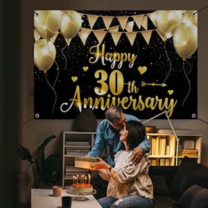 HAMIGAR 6x4ft Happy 30th Anniversary Banner Backdrop - 30 Wedding Anniversary Decorations Party Supplies - Black Gold